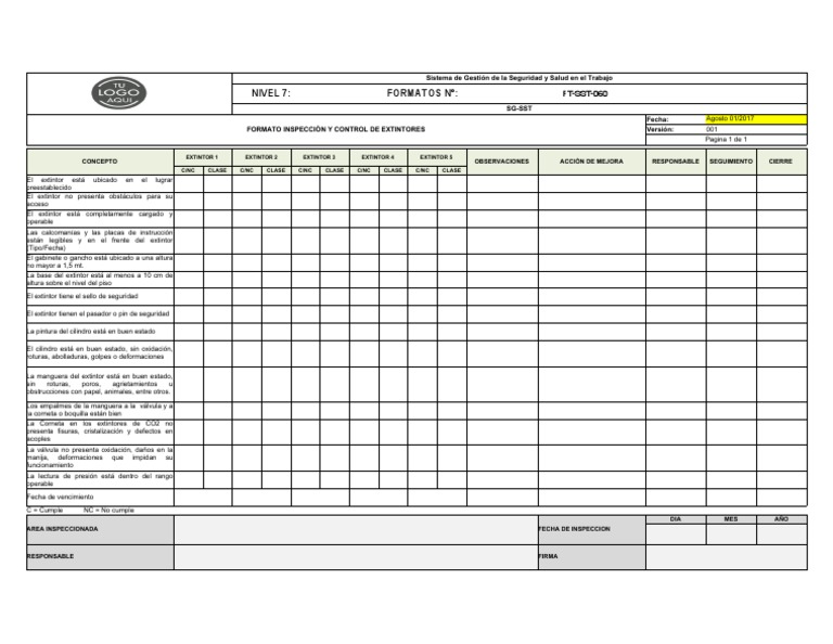 FT-SST-060 Formato Inspección y Control de Extintores | PDF