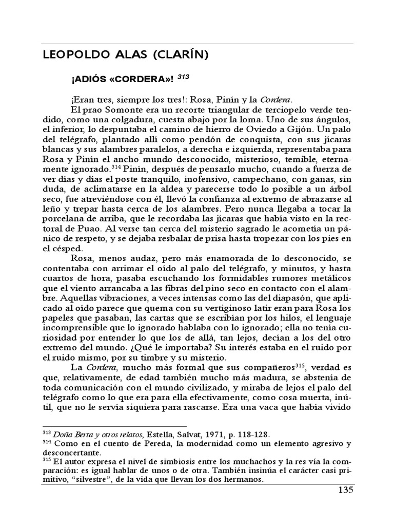 Cuento Adiós, Cordera de Clarín | PDF