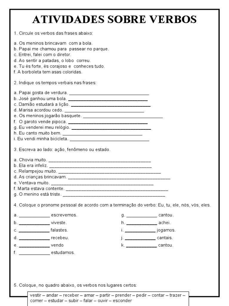 Atividades Sobre Verbos | PDF
