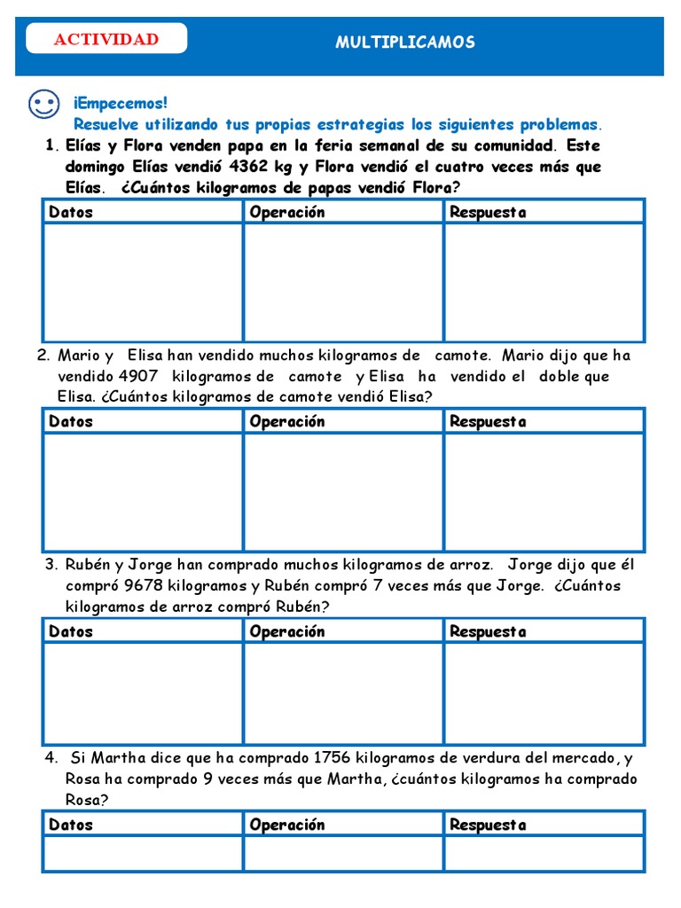 D2 A1 FICHA MAT. Resolvemos Problemas Multiplicativos de Comparación. | PDF