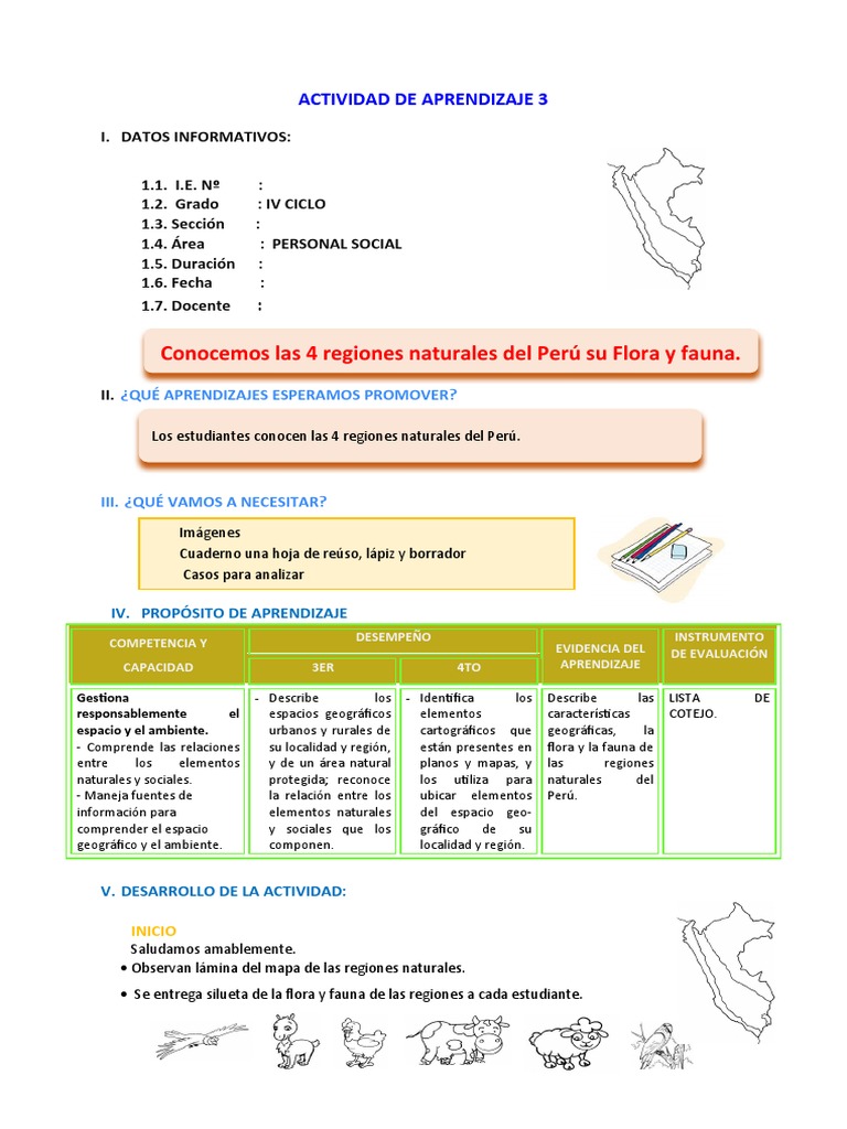 D1 A2 SESION PS. Conocemos Las 4 Regiones Naturales Del Perú Su Flora y ...