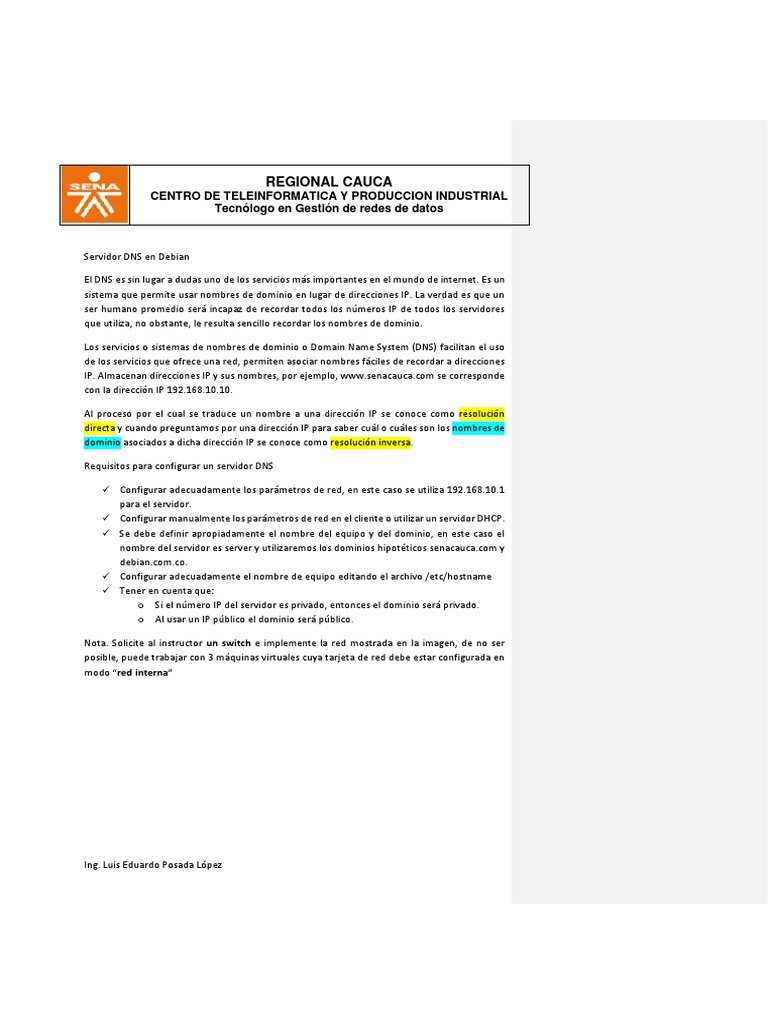 Servidor DNS (Bind9) Debian | PDF | sistema de nombres de dominio | Dirección IP