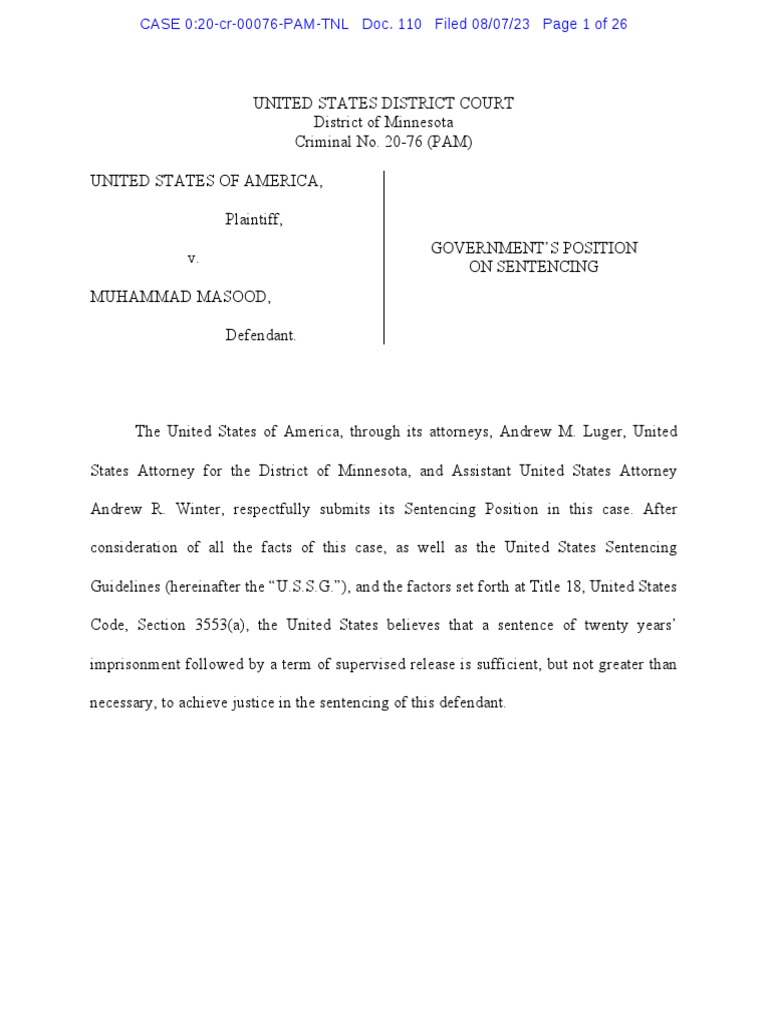 Masood Case Prosecution Sentencing Memo | PDF | United States Federal ...