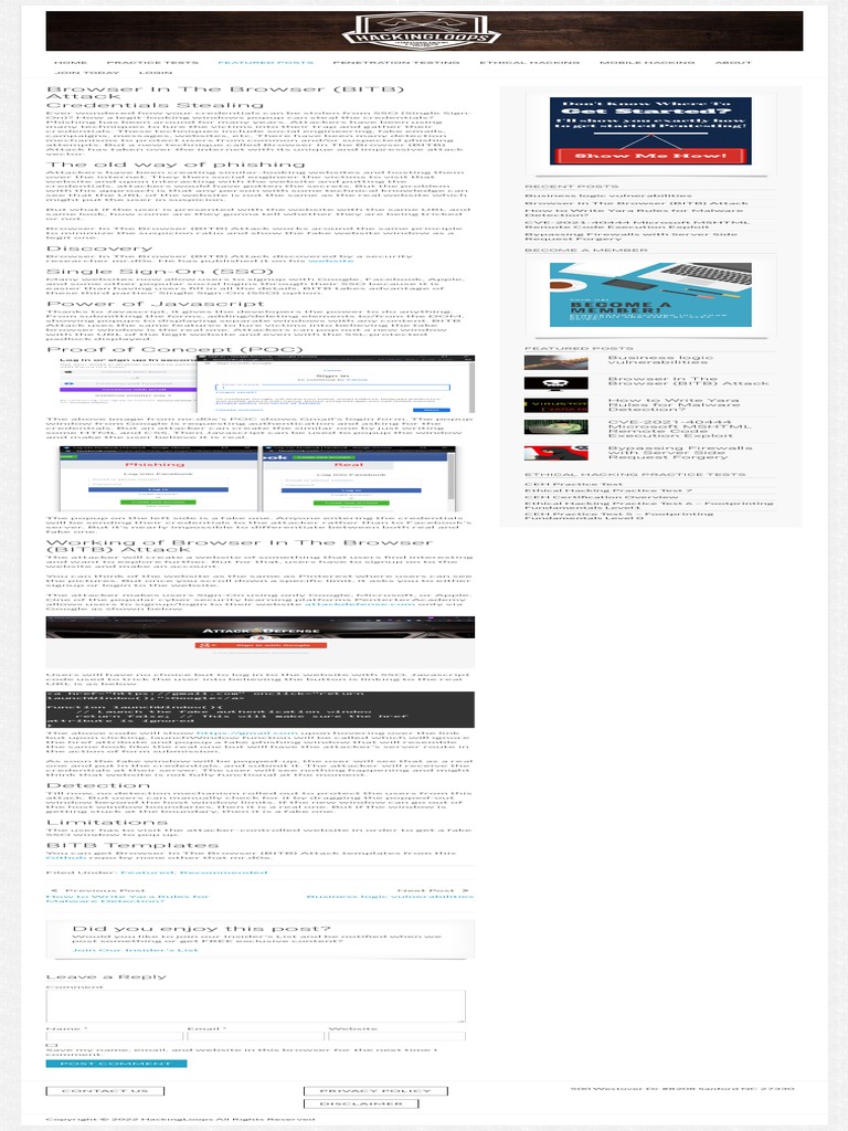 Browser in The Browser (BITB) Attack Browser in The Browser Attack | PDF | Phishing | Computer Law