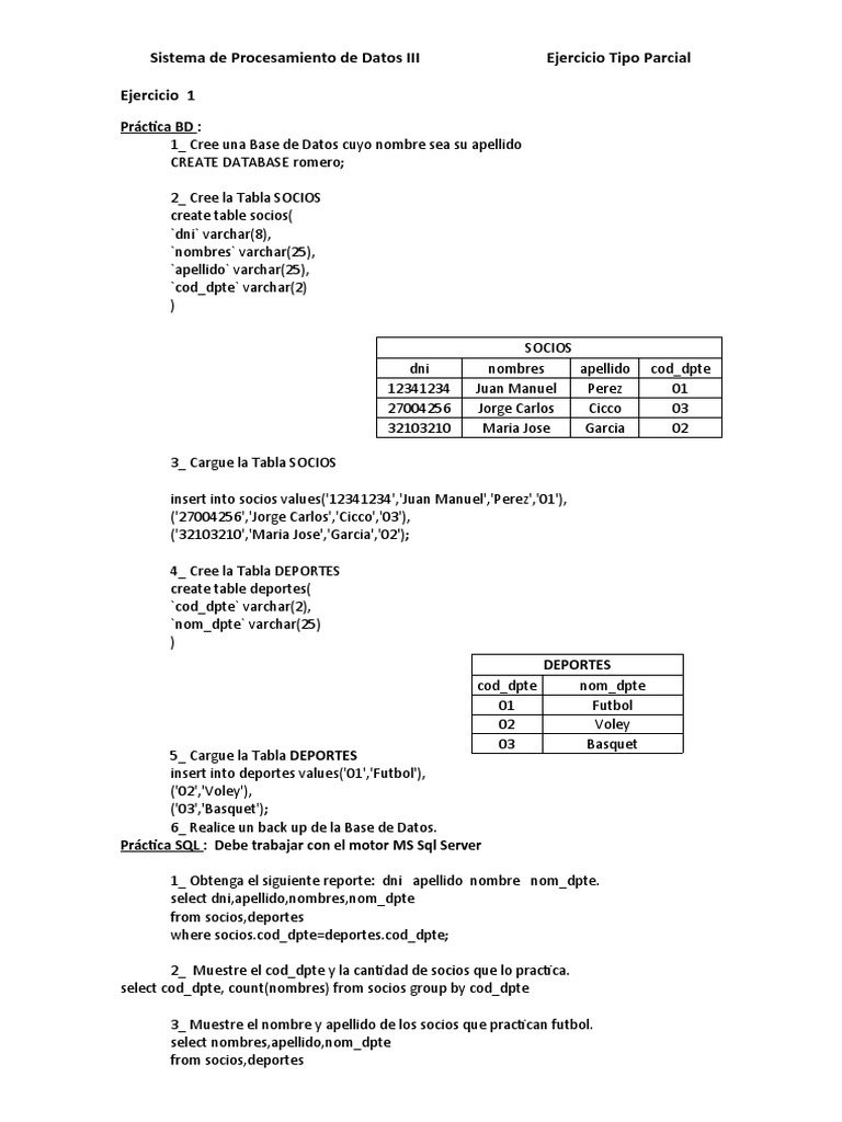 Ejercicios Tipo Parcial | PDF | SQL | Ciencias de la Información