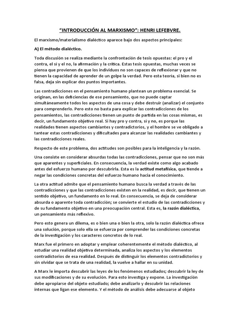Introducción al Marxismo de Lefebvre | PDF | Karl Marx | Friedrich Engels