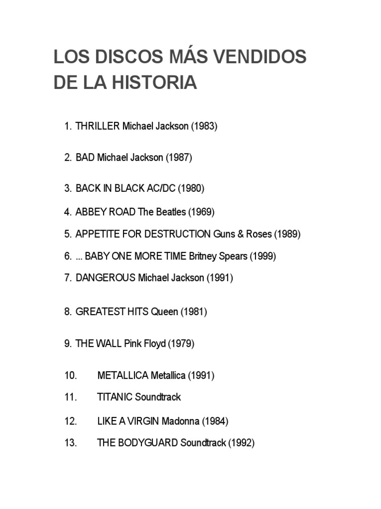 Los Discos Mas Vendidos de La Historia | PDF