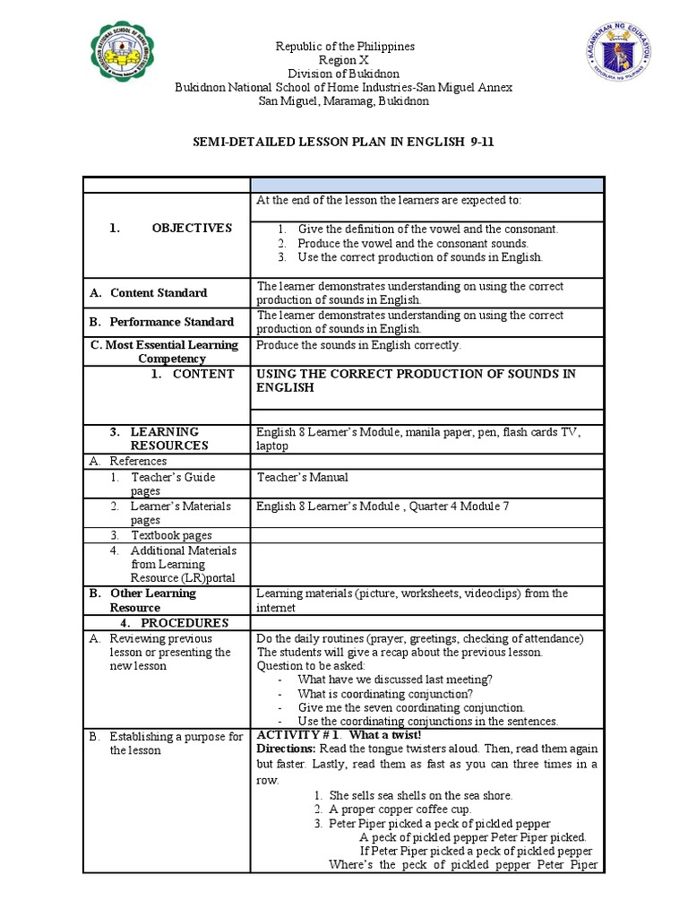 English Lesson Plan: Vowels & Consonants | PDF | English Language ...