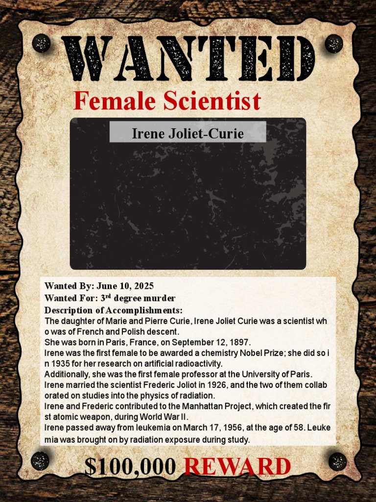Female Scientist Wanted Poster Project To Complete CANVAS | PDF | History