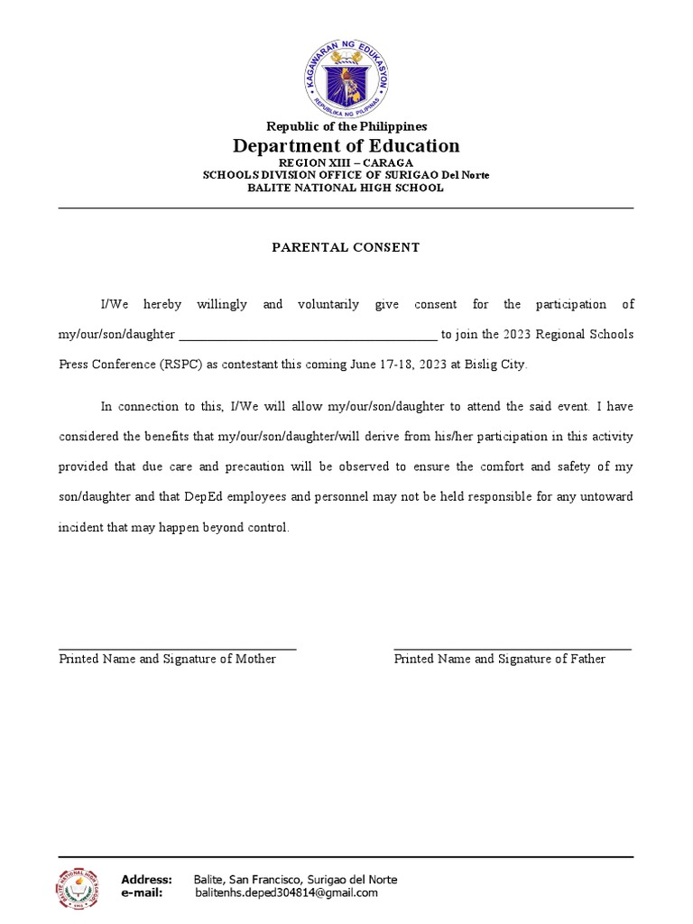 Parental Consent | PDF | Social Institutions