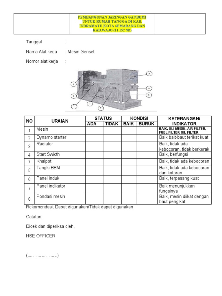 Form Inspeksi Mesin Genset | PDF