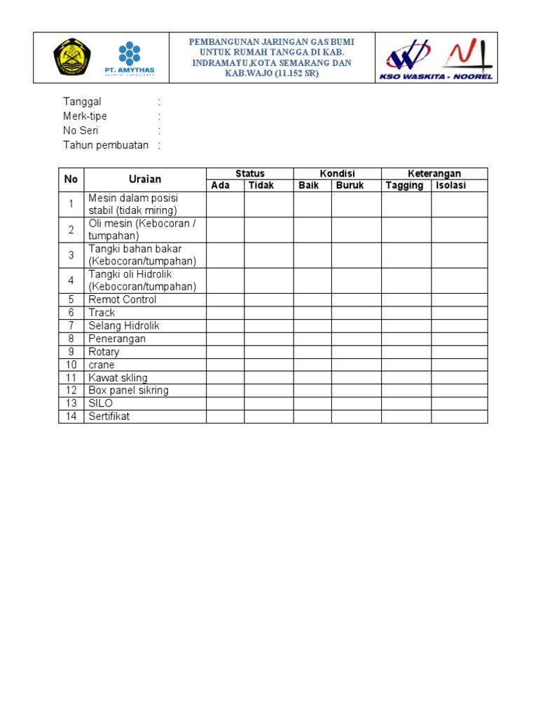 Form Inspeksi Pesawat Angkat - Angkut Alat Berat | PDF