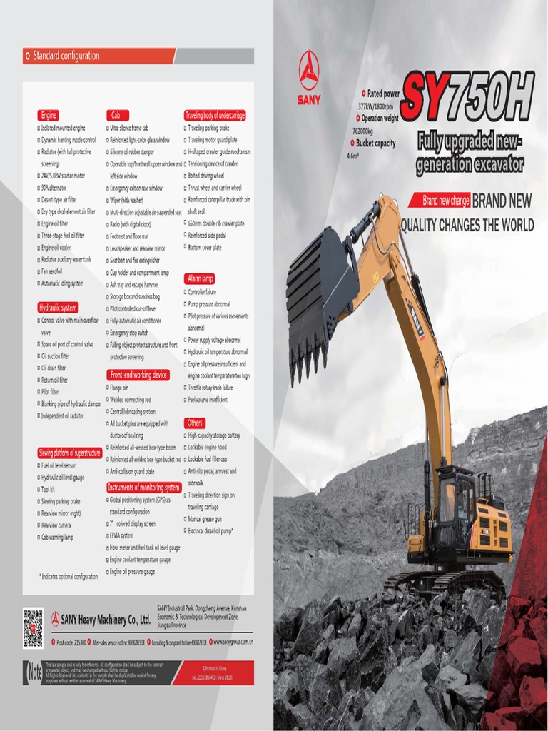SANY SY750H Hydraulic Excavator | PDF