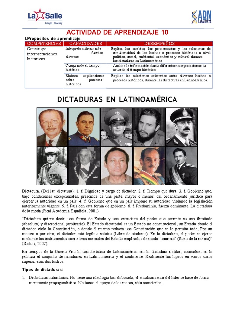 10 Ficha de Aprendizaje Dictaduras en Latinoamérica | PDF | Dictadura ...