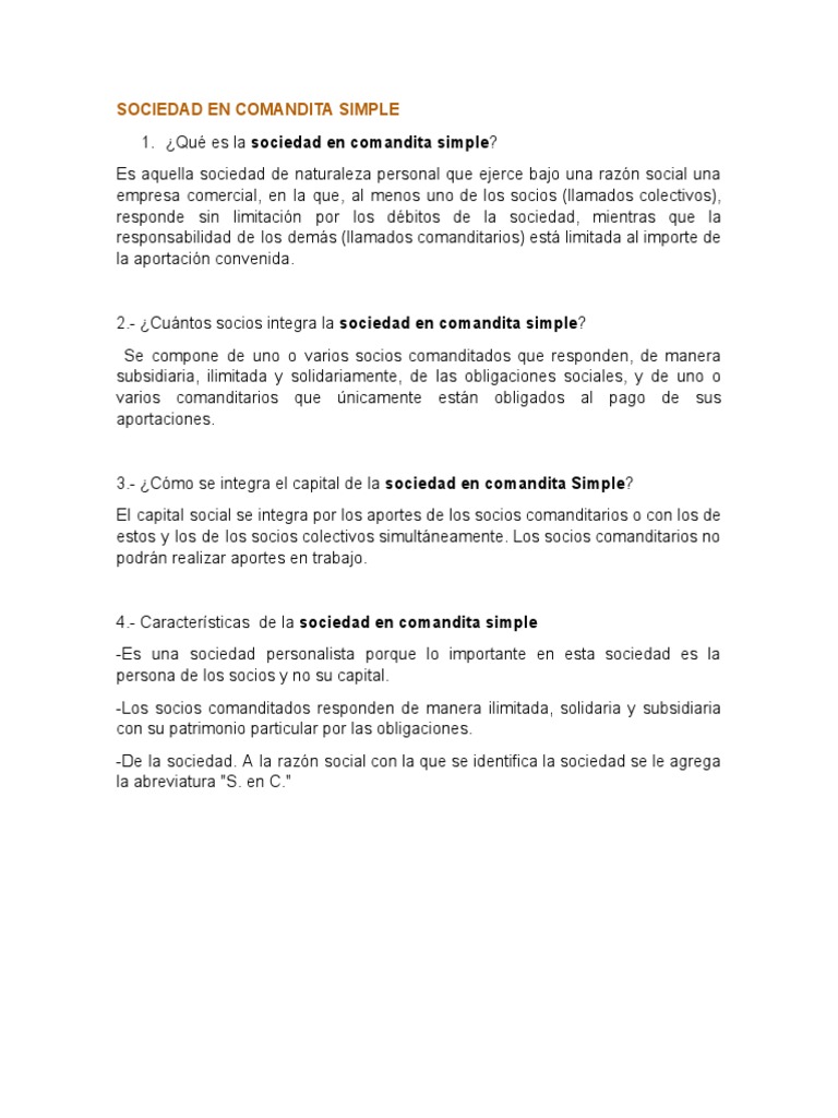 Qué Es La Sociedad en Comandita Simple | PDF