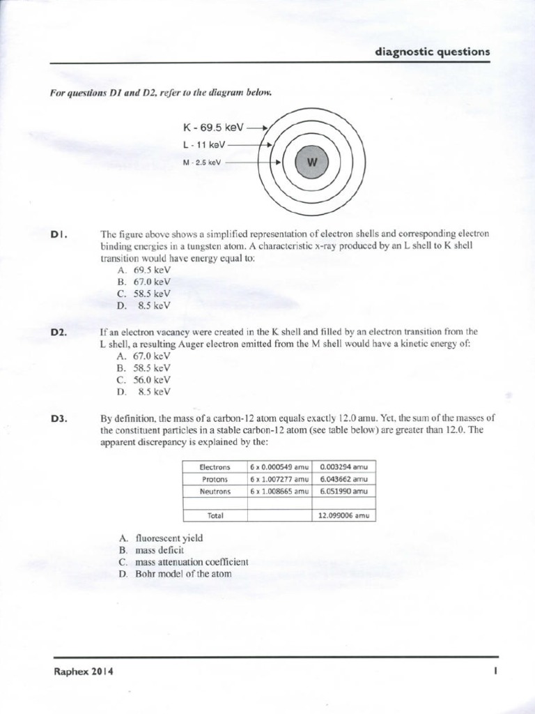 Raphex Diagnostic Physics 2014 Questions Compress | PDF | Magnetic Resonance Imaging | X Ray