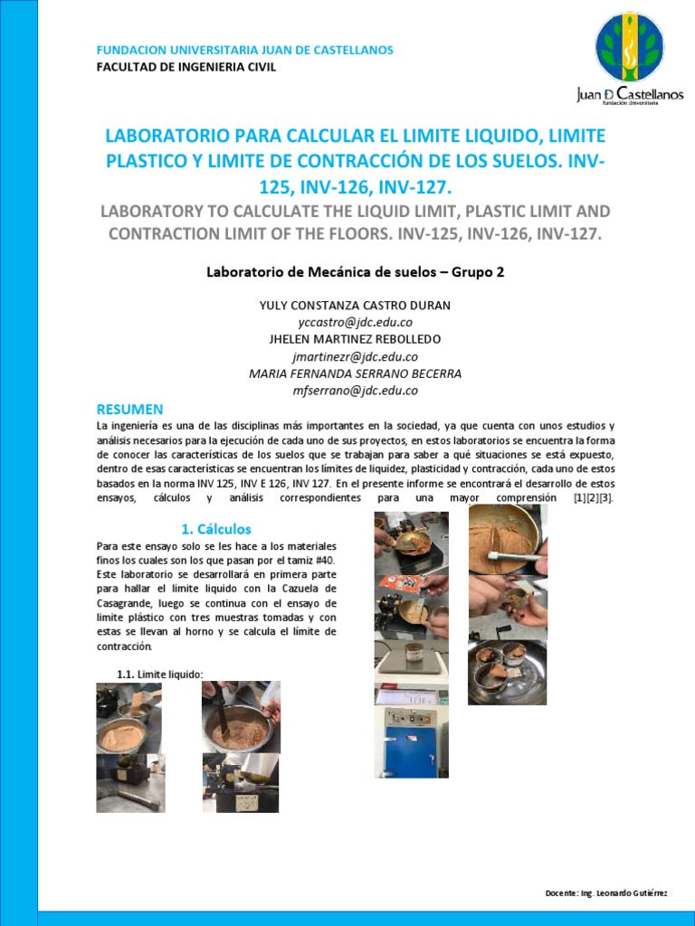 Informe de Laboratorio #3 Mecanica de Suelos. | PDF