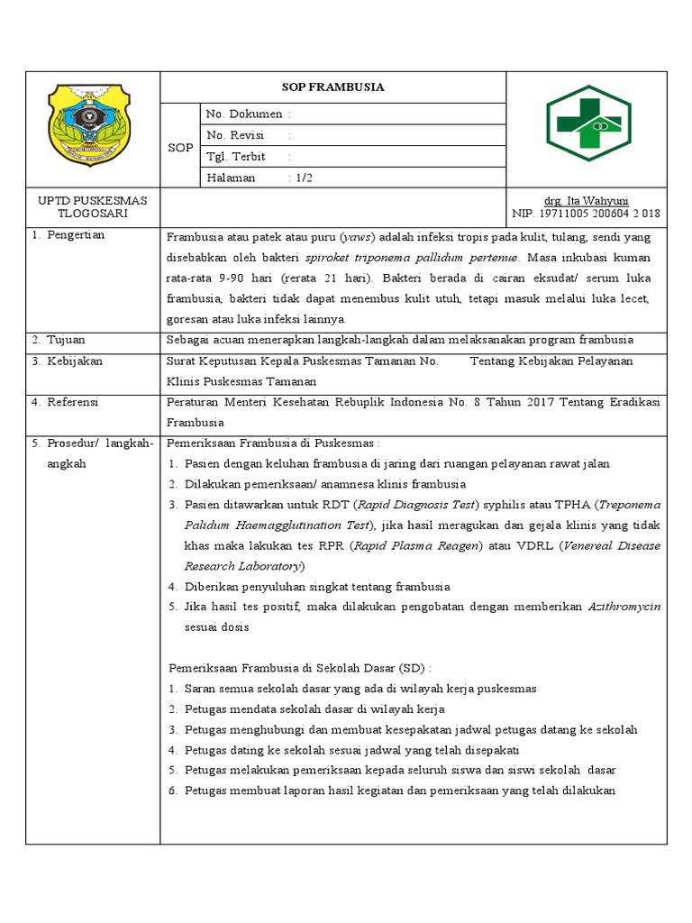 SOP Penanganan Frambusia di Puskesmas | PDF | Sains & Matematika