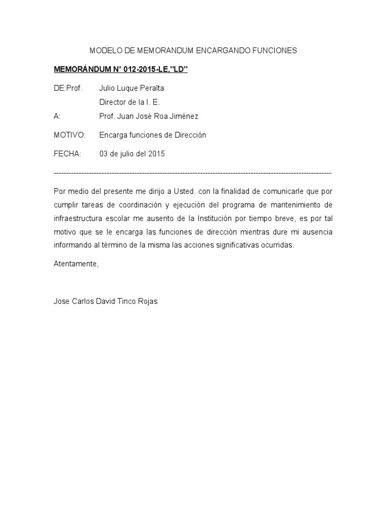 Modelo de Memorandum Encargando Funciones | PDF