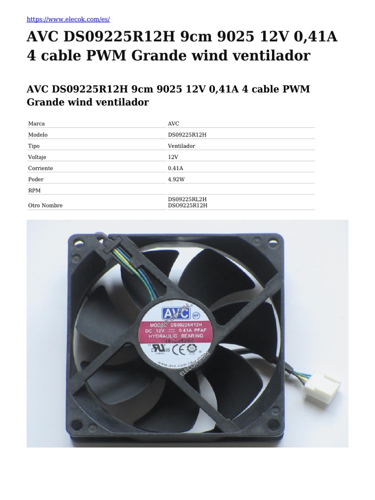 Ventilador AVC DS09225R12H 12V 4Cables | PDF