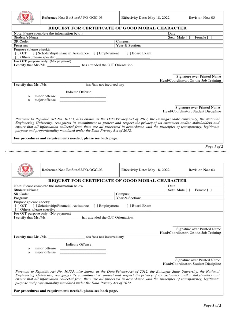 BatStateU-FO-OGC-03 - Request For Certificate of Good Moral Character ...