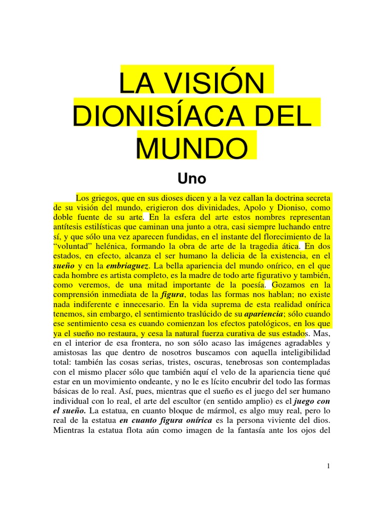 Nietzsche - La Vision Dionisiaca Del Mundo | PDF | Dioniso | Los símbolos