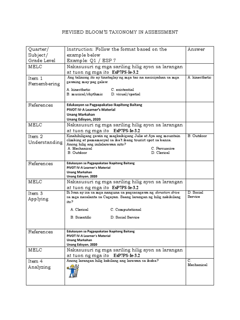 Revised Bloom Taxonomy Assessment Joan Ruby c. Bautista | PDF
