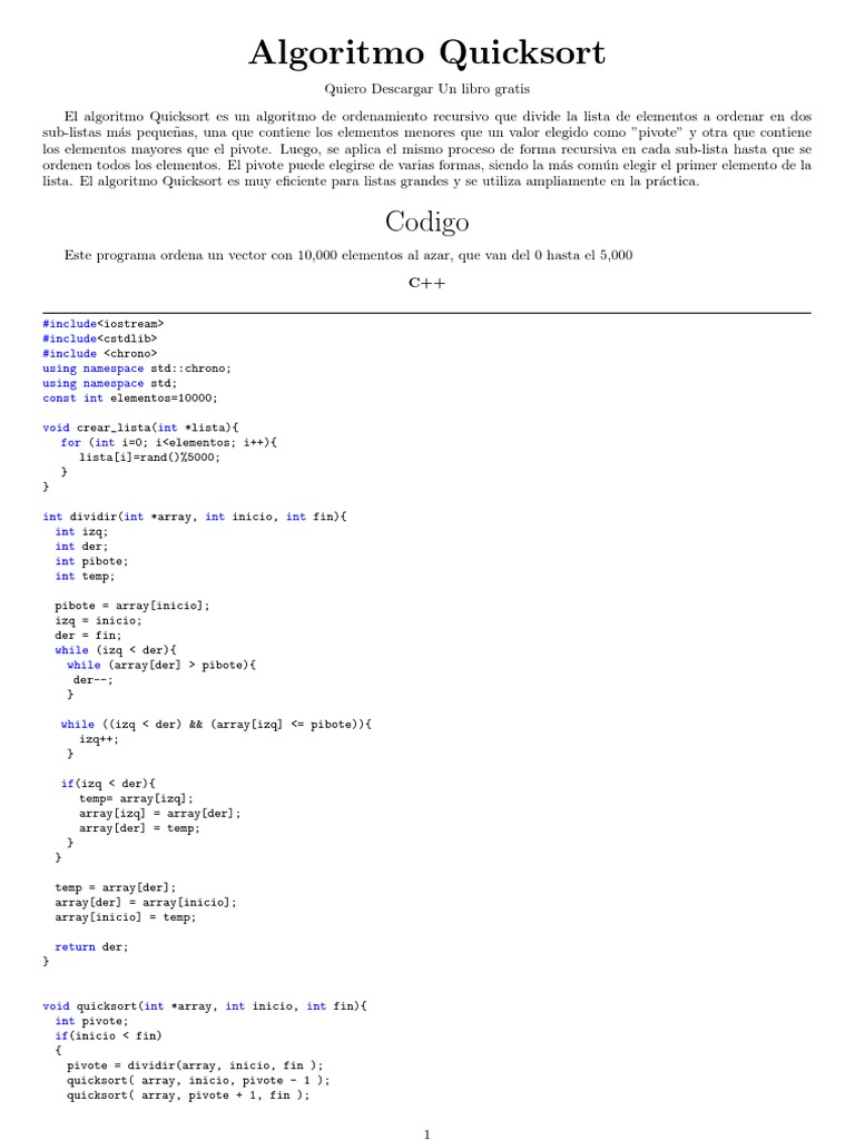 Algoritmo Quicksort | PDF | C ++ | Ingeniería Informática