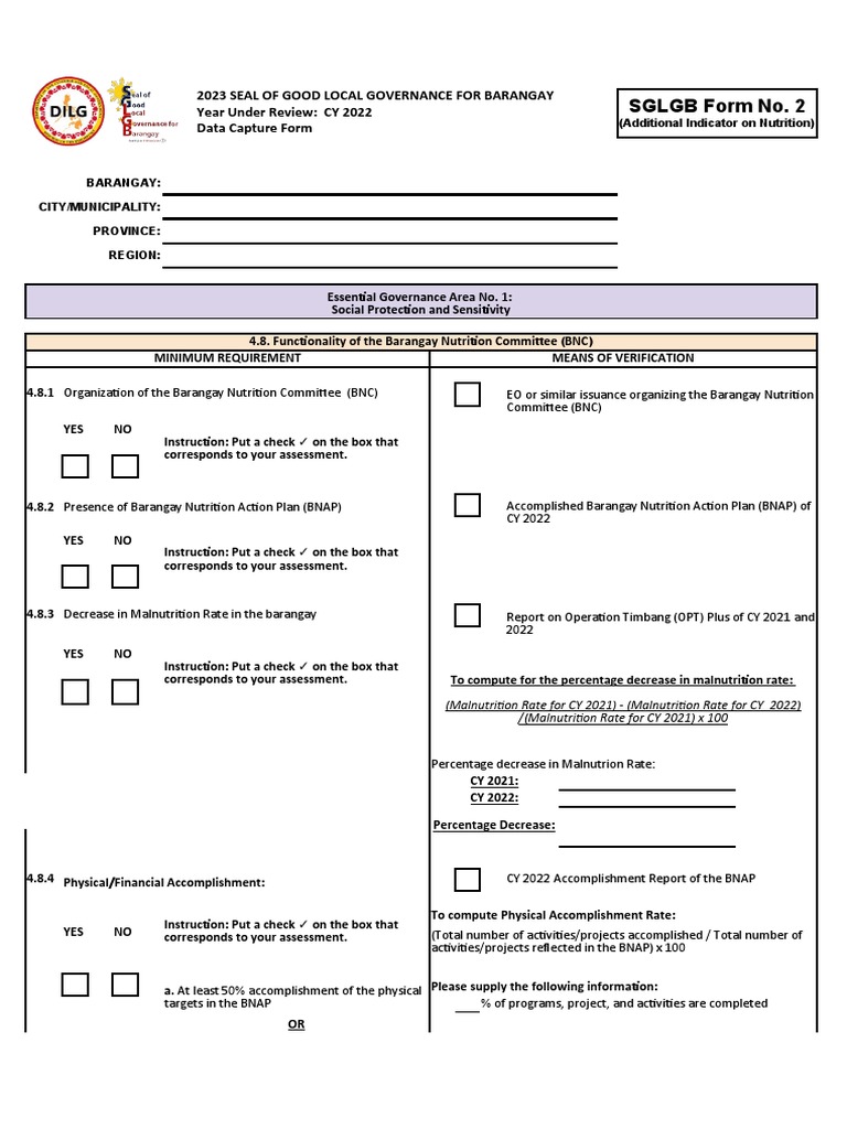 2023 SGLGB-Form 2-Data Capture Form-BNC Indicator | PDF
