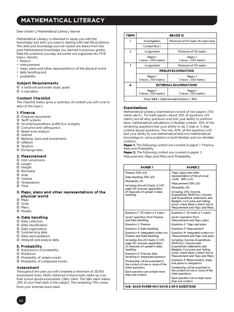 Math Lit | PDF | Measurement | Literacy