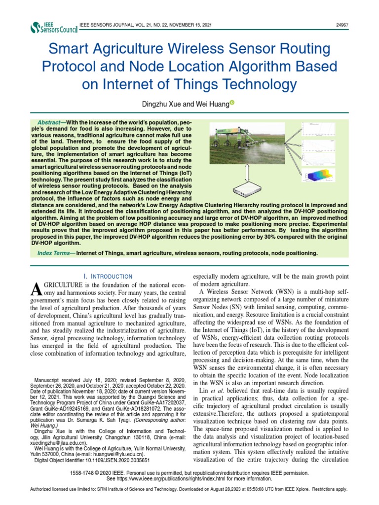 Smart Agriculture Wireless Sensor Routing Protocol And Node Location Algorithm Based On Internet