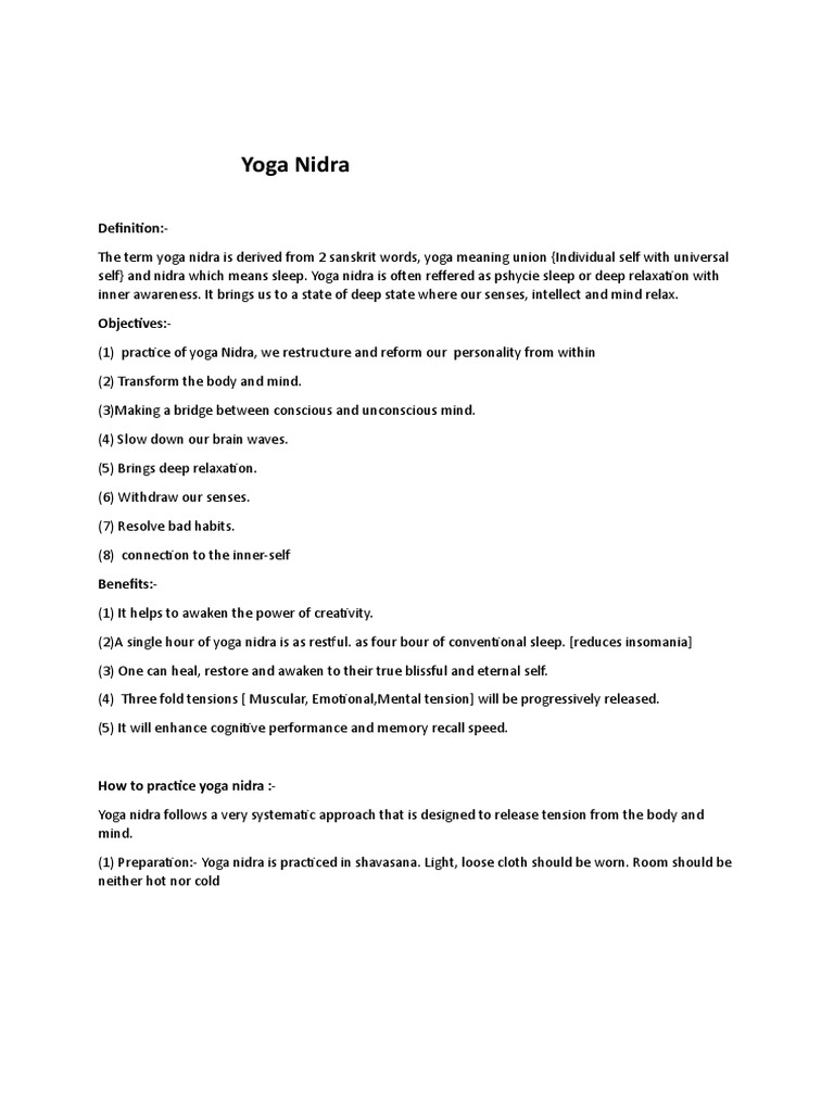 Yoga Nidra 1 | PDF | Mind | Yoga