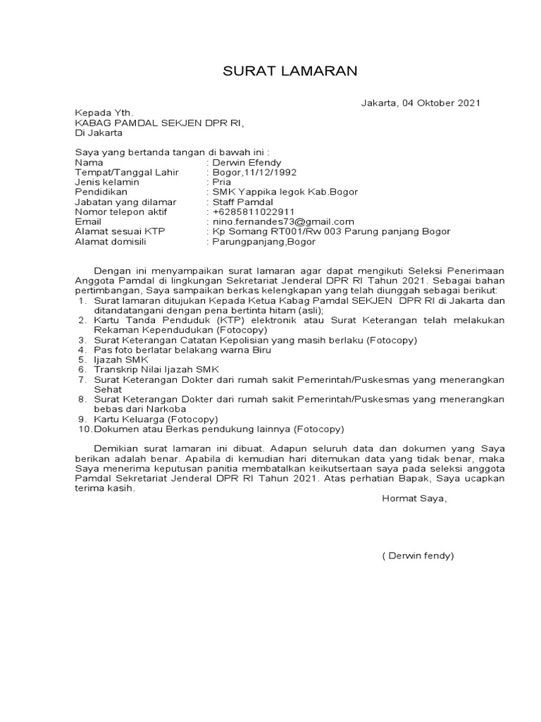 Contoh Surat Lamaran | PDF