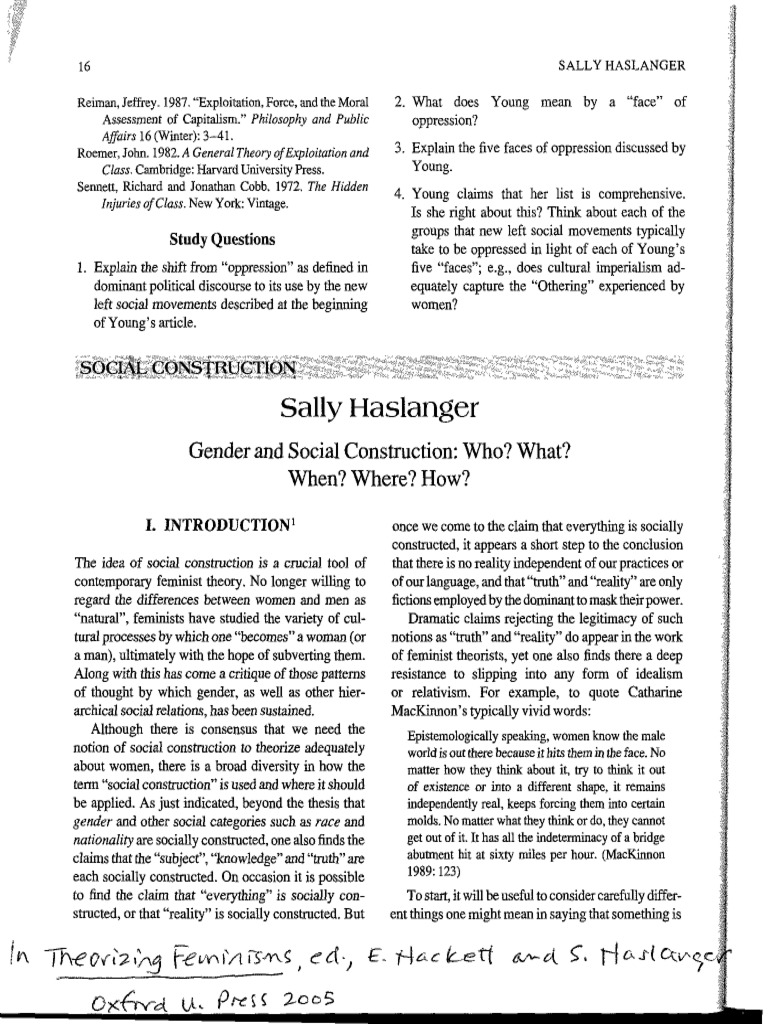 Haslanger.s-2006-Gender and Social Construction Who - 00 | PDF | Gender ...
