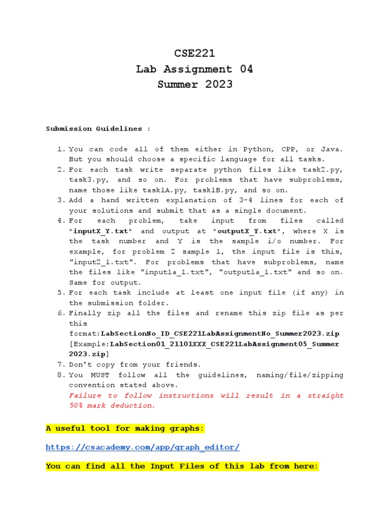 CSE221 Lab 04 Graph Summer 2023 | PDF | Computer File | Zip (File Format)