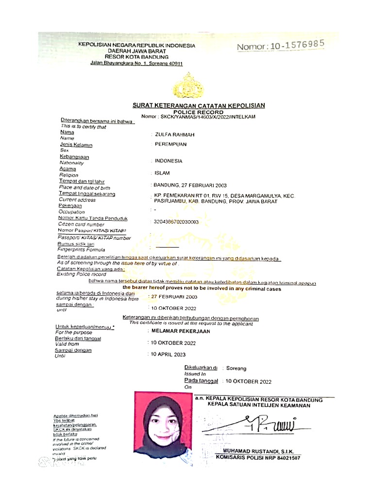 SKCK Zulfa Scan | PDF