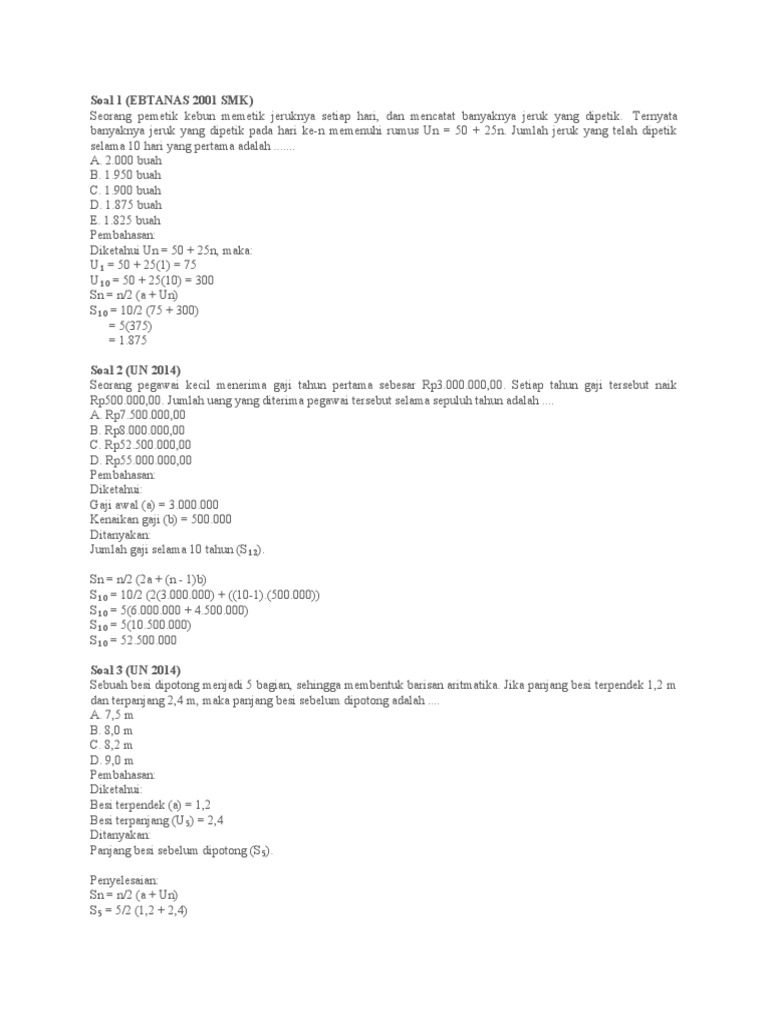 Soal Cerita Dan Pembahasan Barisan Dan Deret Aritmatika | PDF
