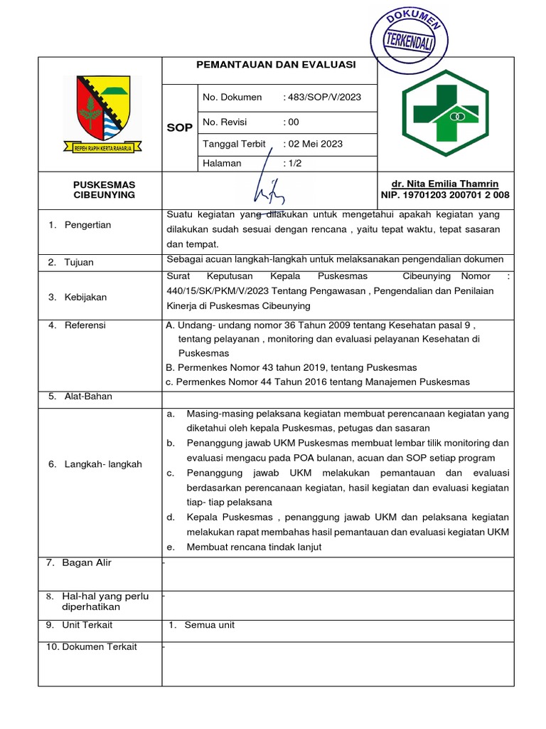 Sop Pemantauan Dan Evaluasi Kinerja | PDF