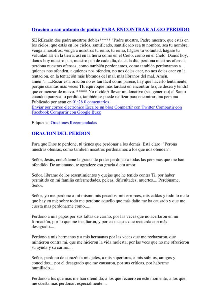Oracion A San Antonio de Padua para Encontrar Algo Perdido | Descargar ...