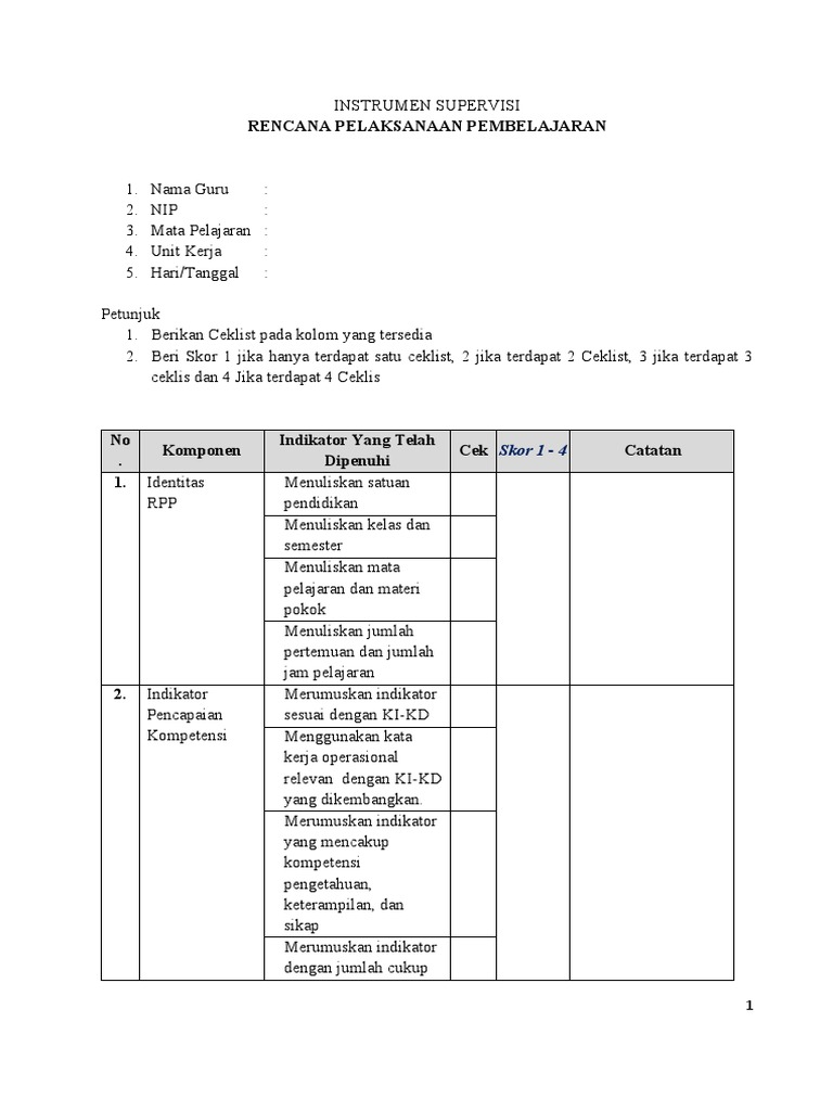 Instrumen Supervisi Kurikulum 2013 | PDF