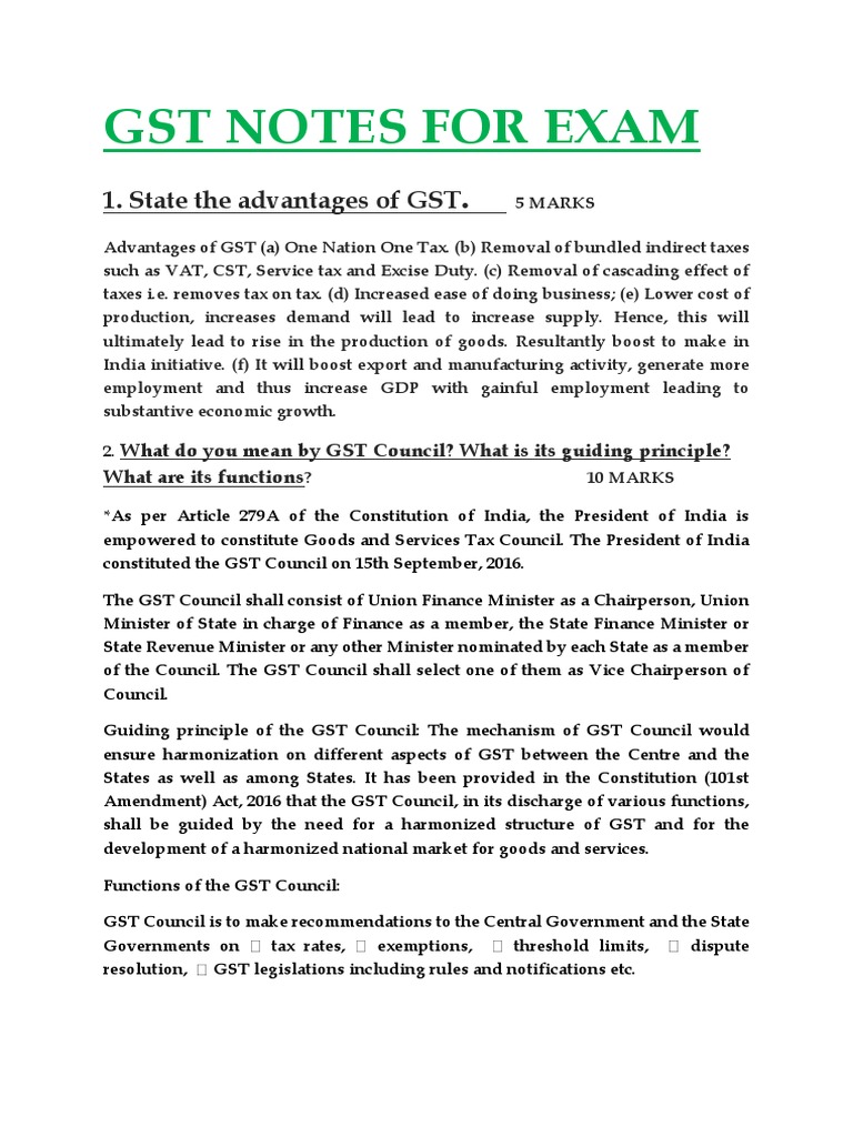 GST Notes For Exam | Download Free PDF | Taxes | Value Added Tax