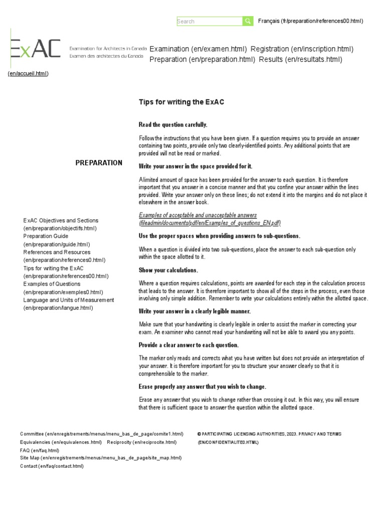 Tips For Writing The ExAC - Examen Des Architectes Du Canada (l'ExAC) | PDF