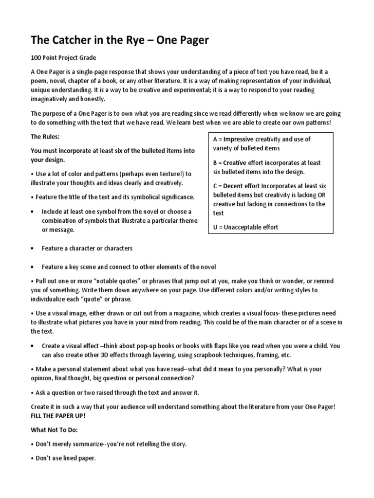 One Pager Project for Catcher in the Rye | PDF | Thought | Cognitive ...