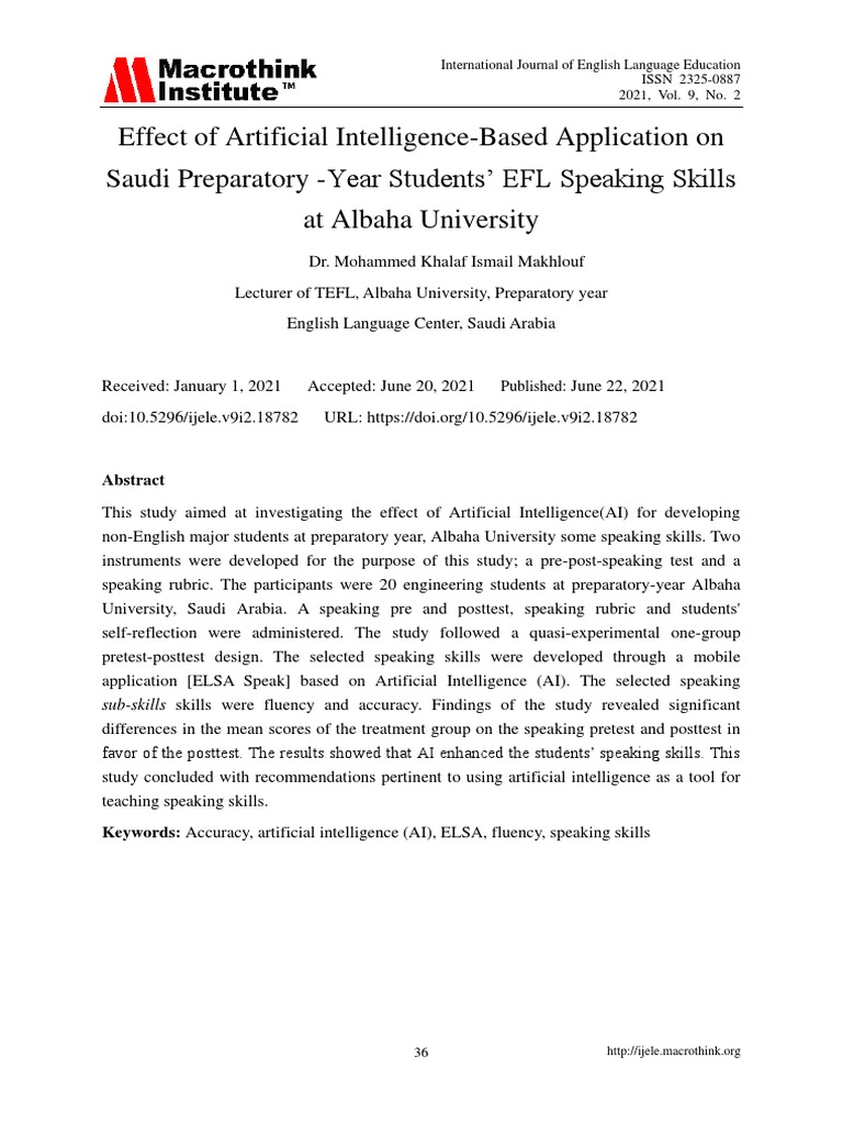 Effect Of Artificial Intelligence Based Pdf English As A Second Or