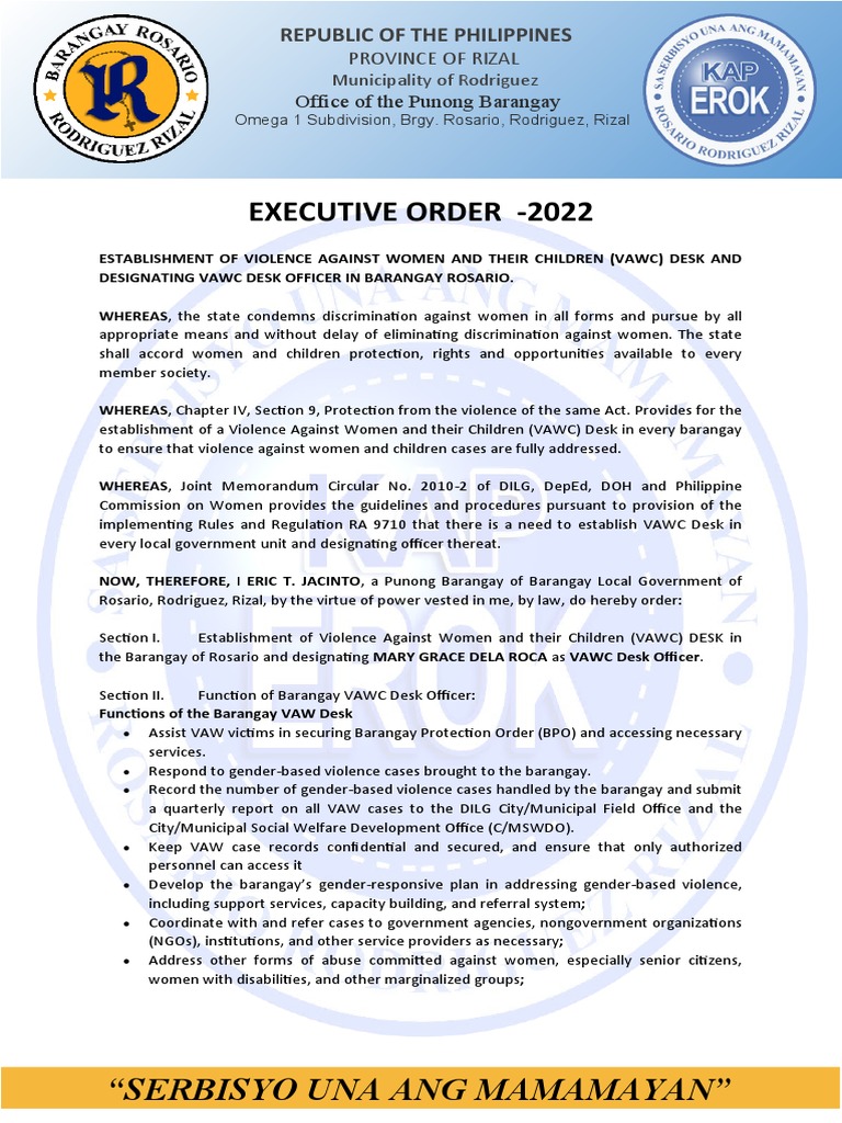 Establishment of VAWC Desk in Rosario | PDF | Violence | Justice