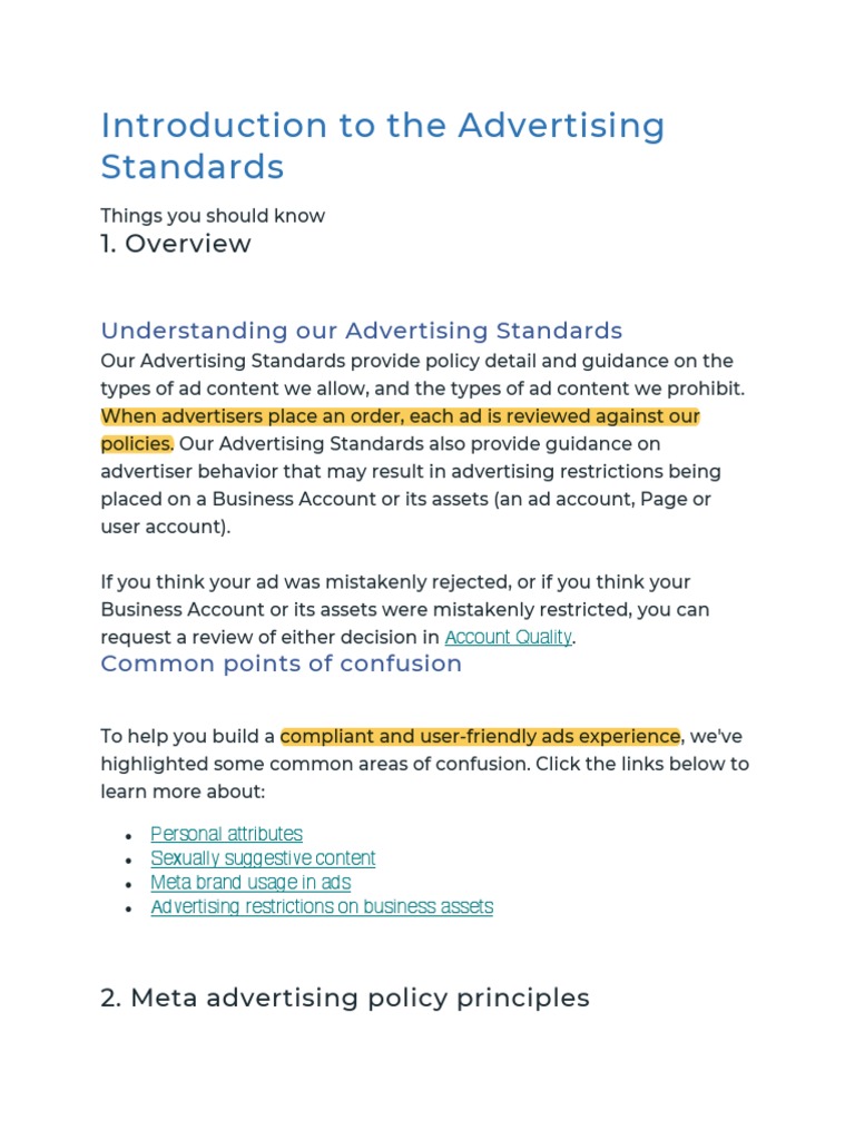 Introduction To The Advertising Standards | PDF