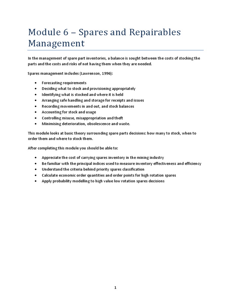Module 6 Spares | PDF | Inventory | Cost