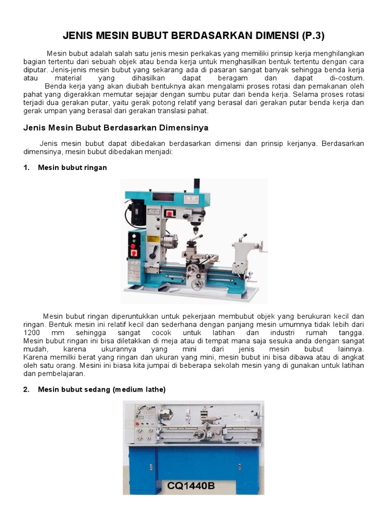 Jenis Mesin Bubut Berdasarkan Dimensi P3 | PDF