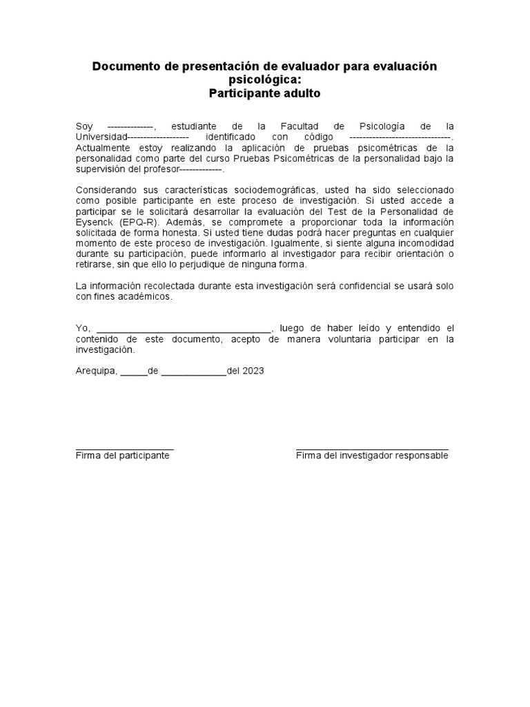 Consentimiento Informado EPQR Sube | PDF