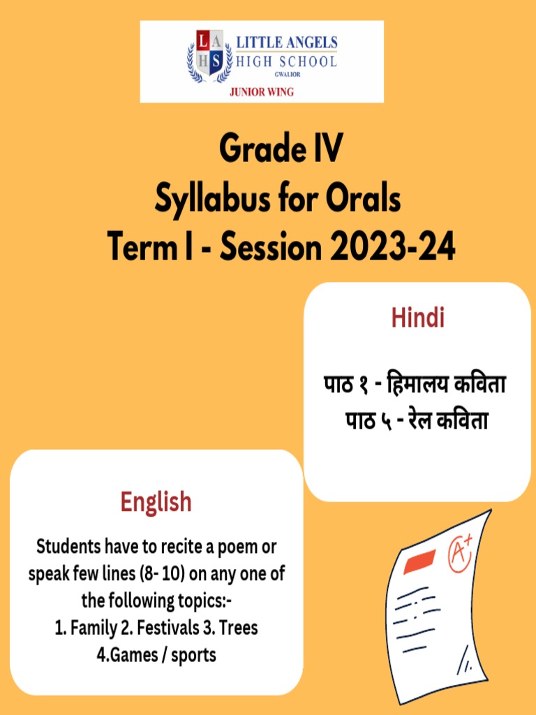 Grade IV Syllabus For Orals Term I - Session 2023-24: Hindi | PDF